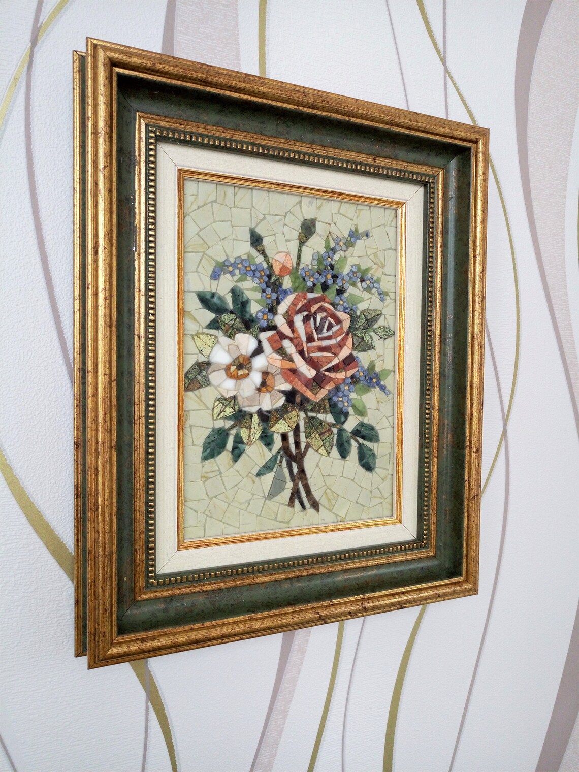 Marble Mosaic Flowers, Roses Painting Tiles, Roman Mosaic Flowers ...