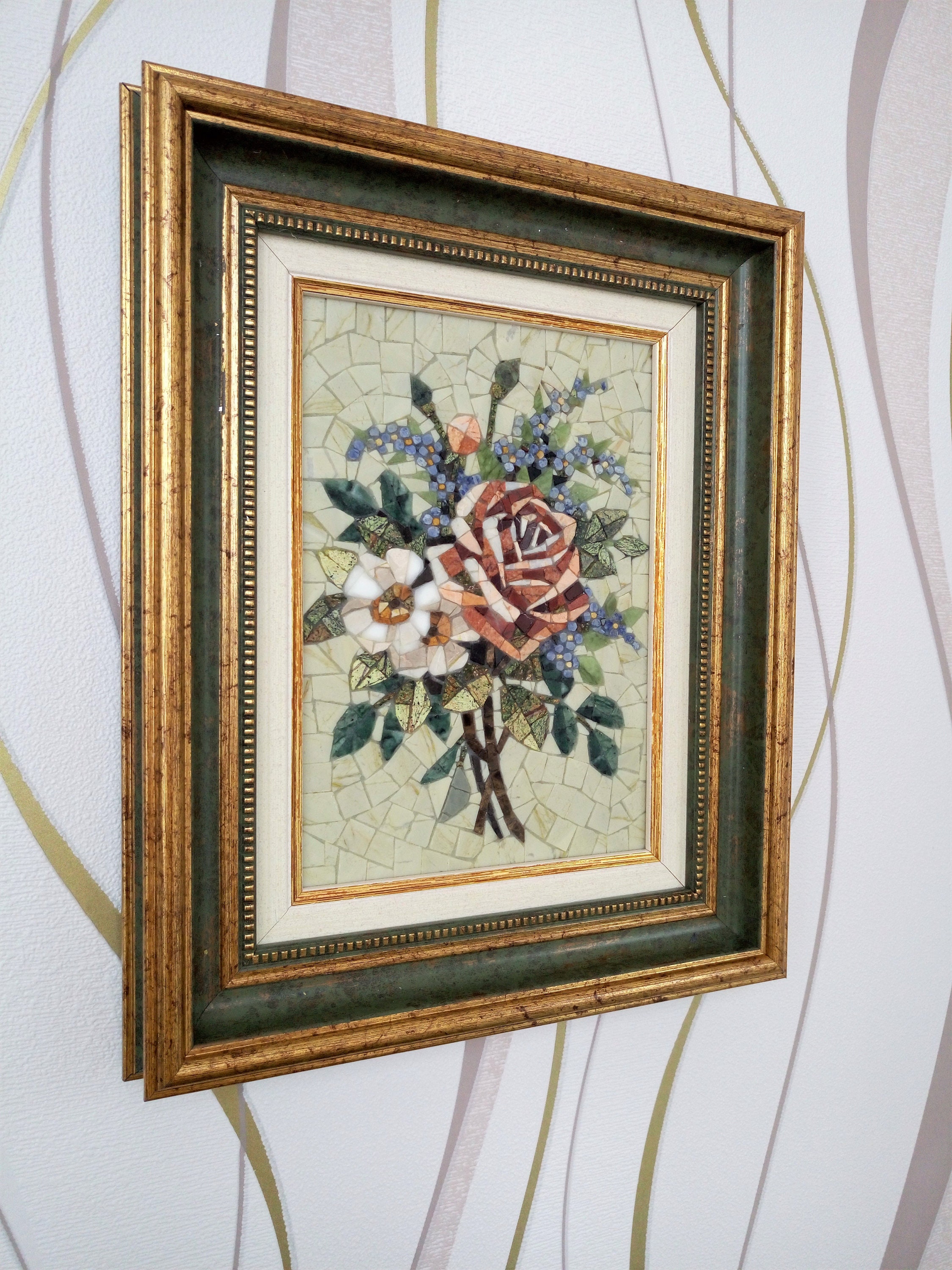 Marble Mosaic Flowers, Roses Painting Tiles, Roman Mosaic Flowers ...
