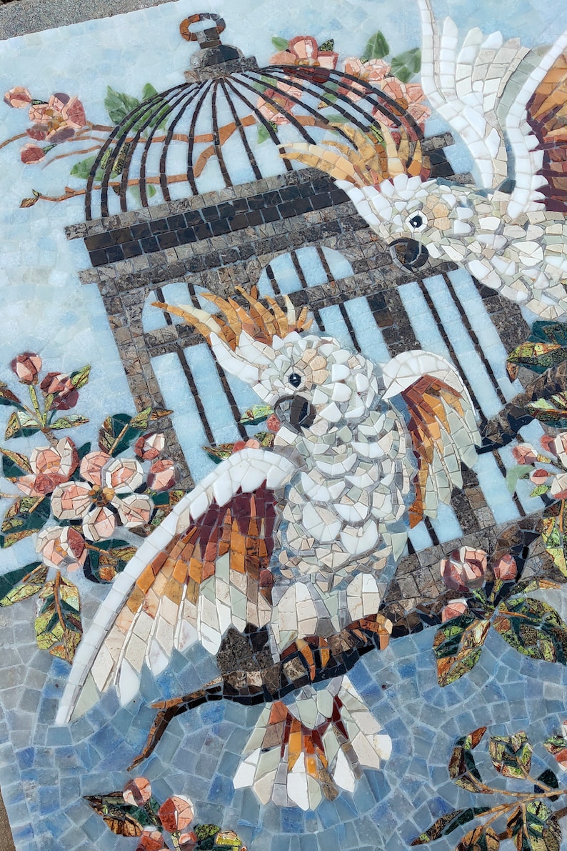 Marble Mosaic Handmade, Sulphur Crested Cockatoos, Wall Art, Roman ...