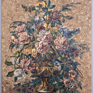 Roman Marble Mosaic Flowers Roses Stillife in Vase Decorative Tiles ...