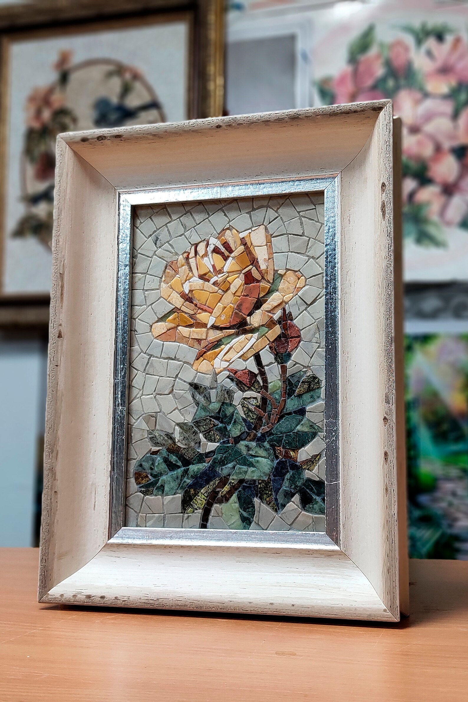 Marble Mosaic Flower, Mosaic Tiles Rose, Wall Decor Rose, Painting Rose ...