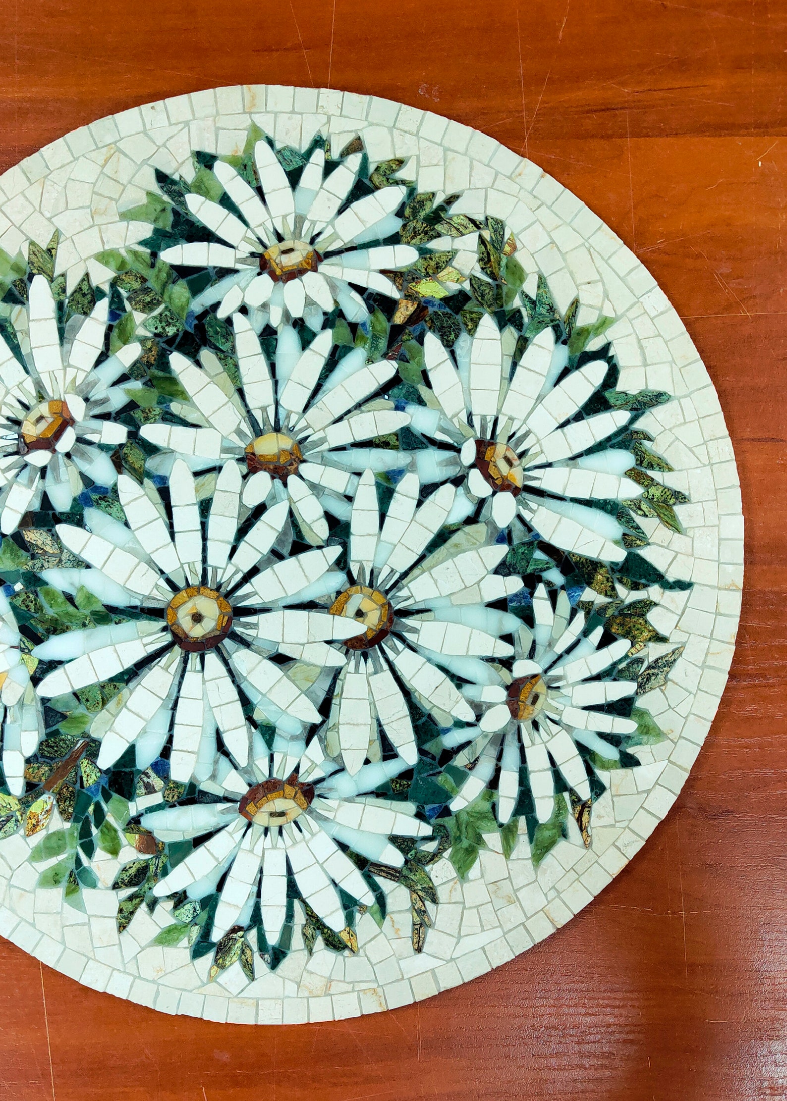 Round Marble Mosaic Сhamomile Painting - Etsy
