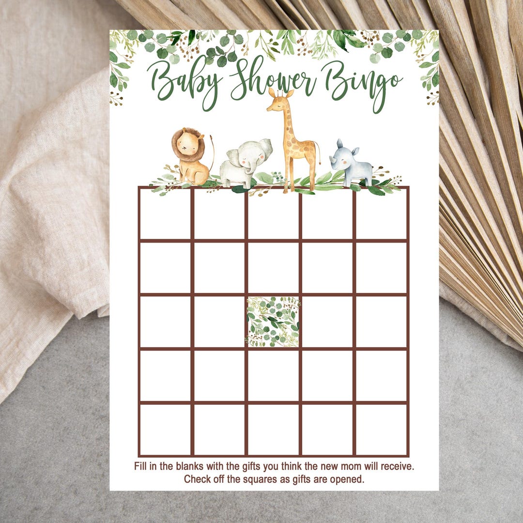 Safari Baby Shower Bingo Game, Boy Girl Gender Neutral Safari Animals ...