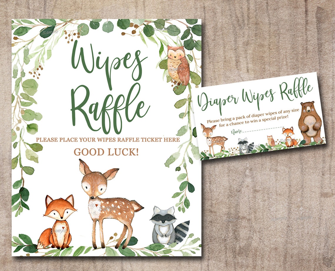 Woodland Wipes Raffle Card Ticket & Sign Greenery Woodland | Etsy