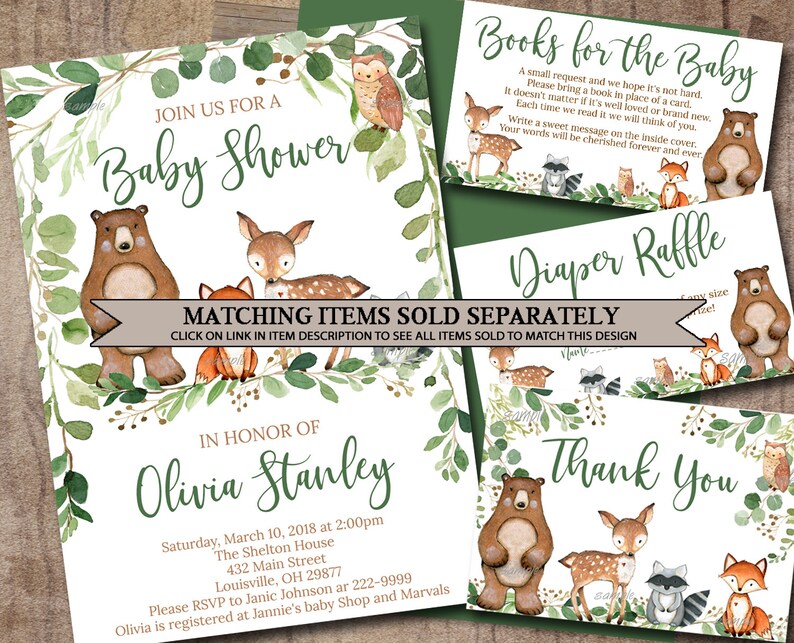 Woodland Baby Shower Bingo Game Gender Neutral Forest Animals, Greenery ...