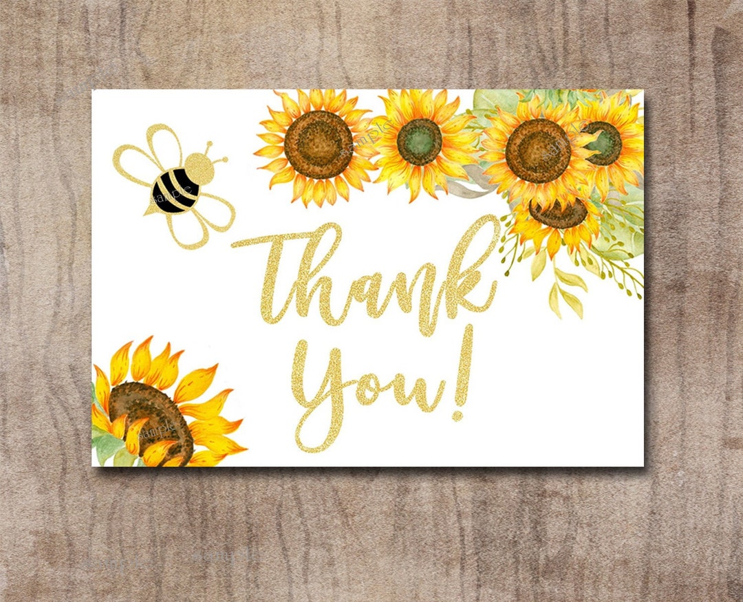 Sunflower Thank You Card Printable, Shower or Birthday, Instant ...