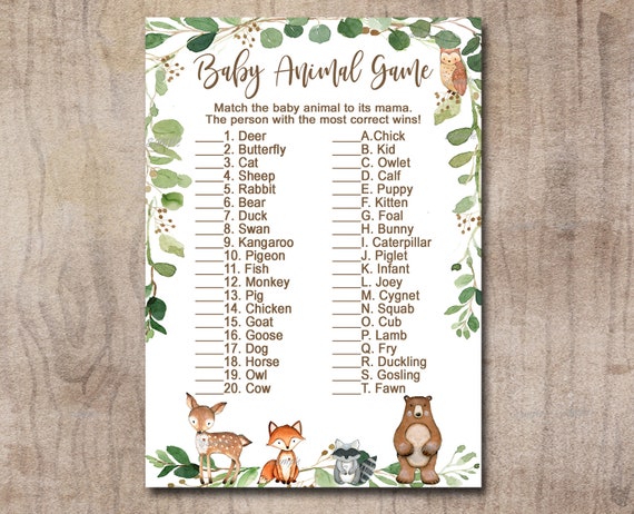 Woodland Baby Shower Game Animal Game Woodland Neutral - Etsy