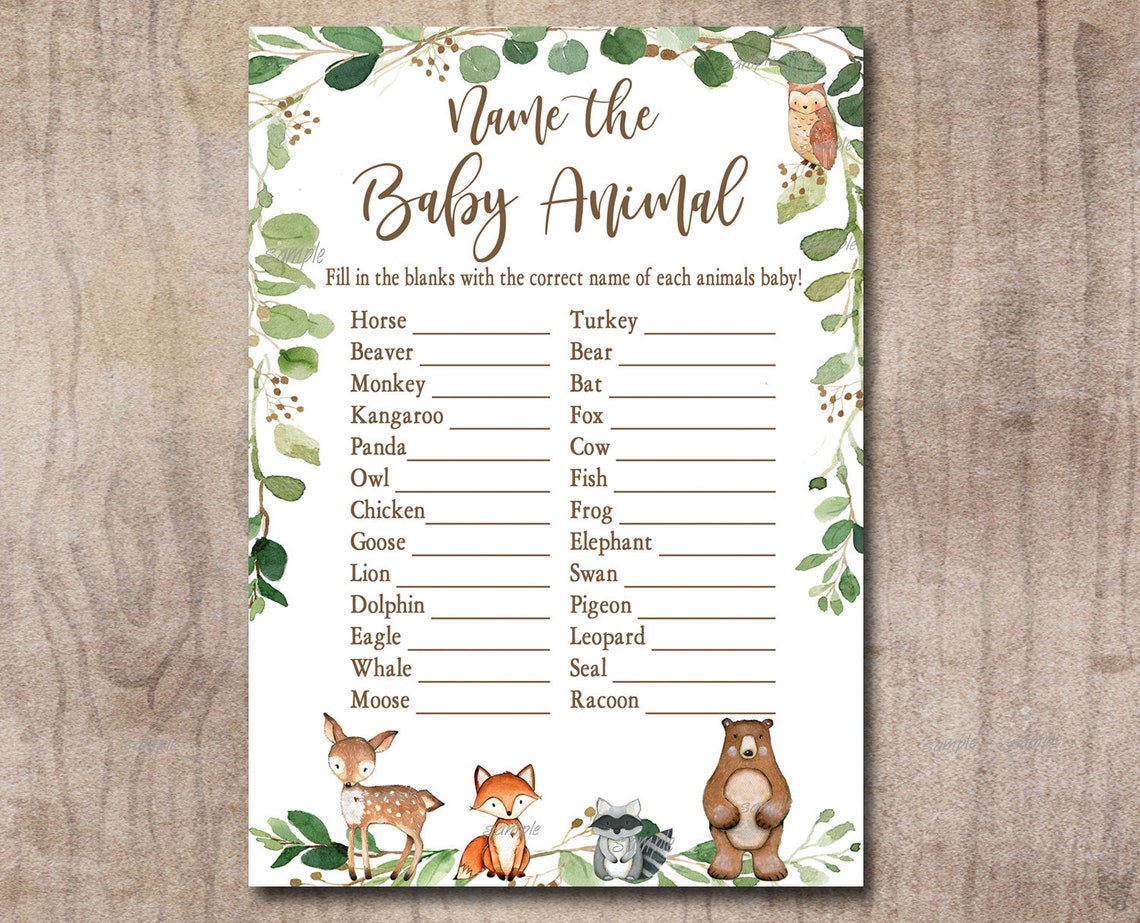 Woodland Baby Shower Game, Name the Baby Animal Game, Gender Neutral ...