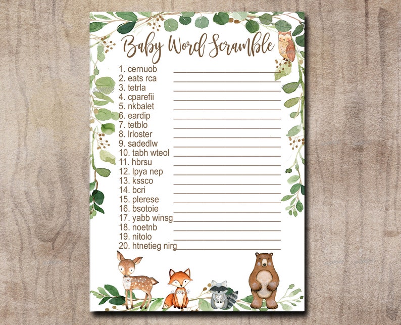 Woodland Baby Shower Game, Word Scramble Game, Gender Neutral Forest ...