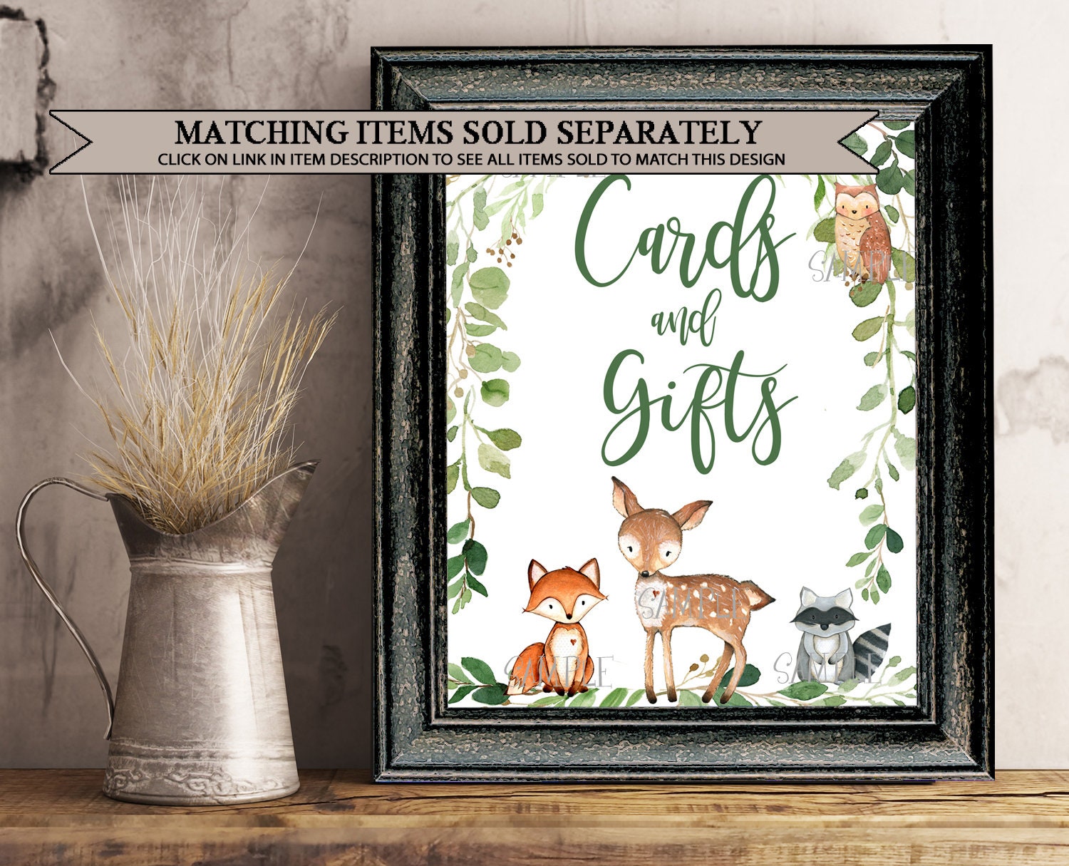Woodland Thank You Card Printable Greenery Woodland Animals - Etsy