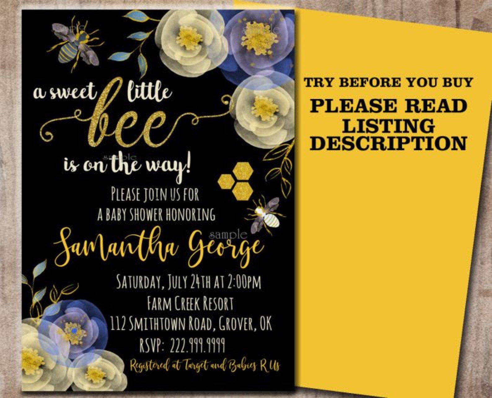 Bee Baby Shower Invitation Neutral Bee Baby Shower | Etsy