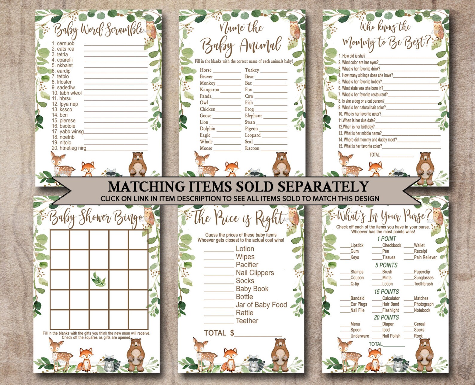 Woodland Baby Shower Game Name the Baby Animal Game Gender - Etsy