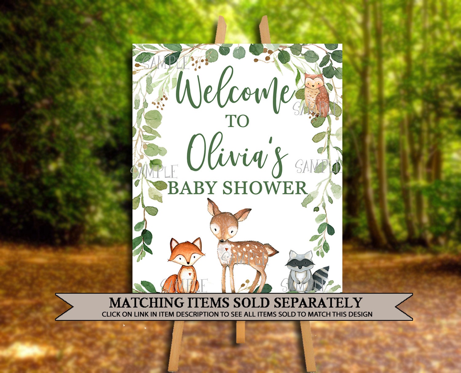 Woodland Baby Shower Sign Books & Gifts Greenery Woodland Animals ...