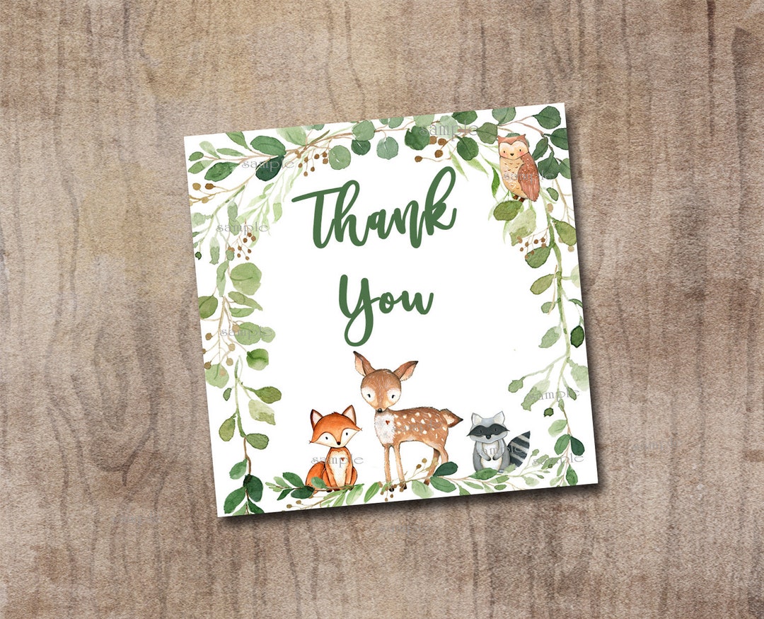 Woodland Favor Tags Printable, Thank You Card, Greenery Woodland ...