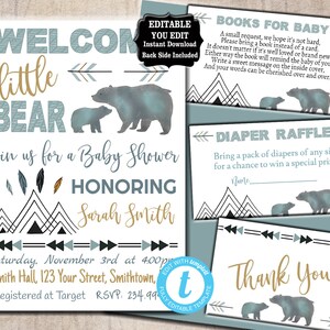 Little Bear Baby Shower Invitation Set Rustic Bear Editable | Etsy