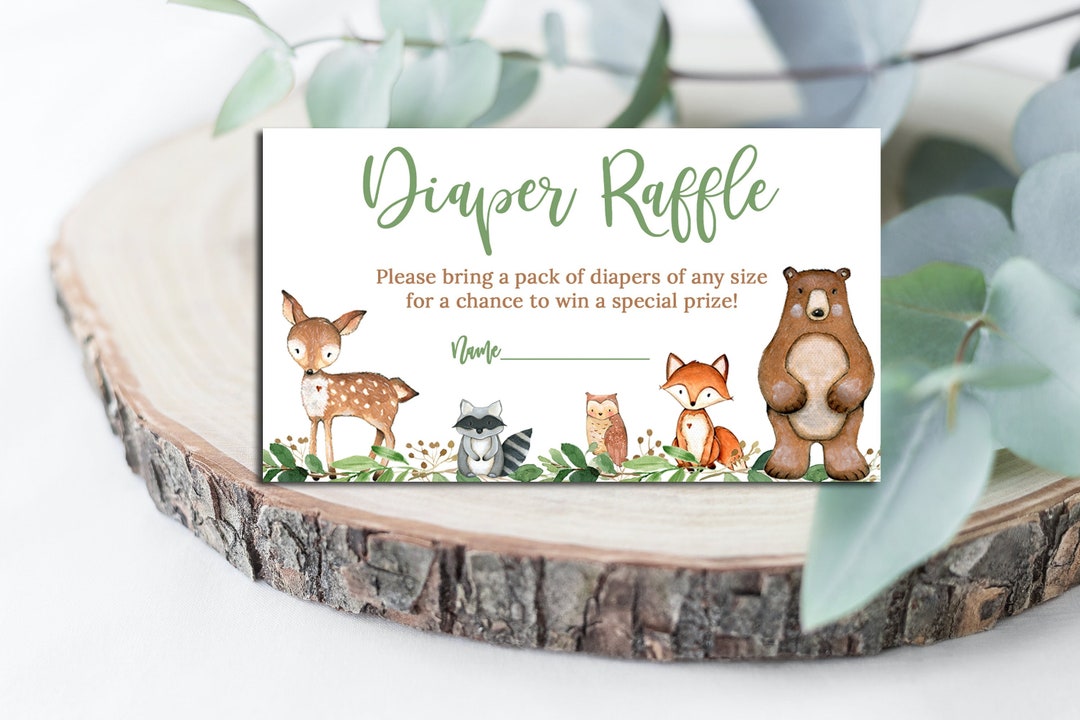 Greenery Woodland Baby Shower Diaper Raffle Cards, Boy or Girl Woodland ...
