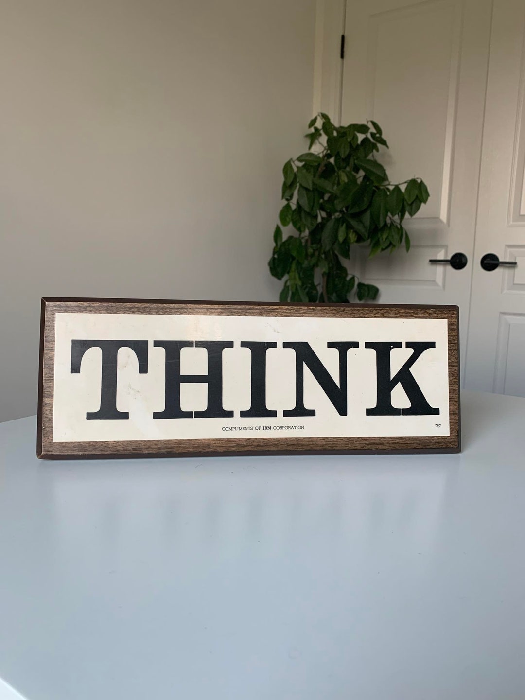 Vintage Wood and Wood Laminate "think" Sign From IBM - Etsy