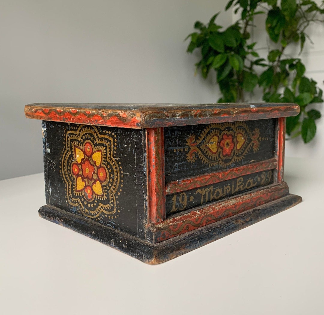 Antique Ukrainian Wooden Document Box Hand-made / Hand-painted 1929 ...