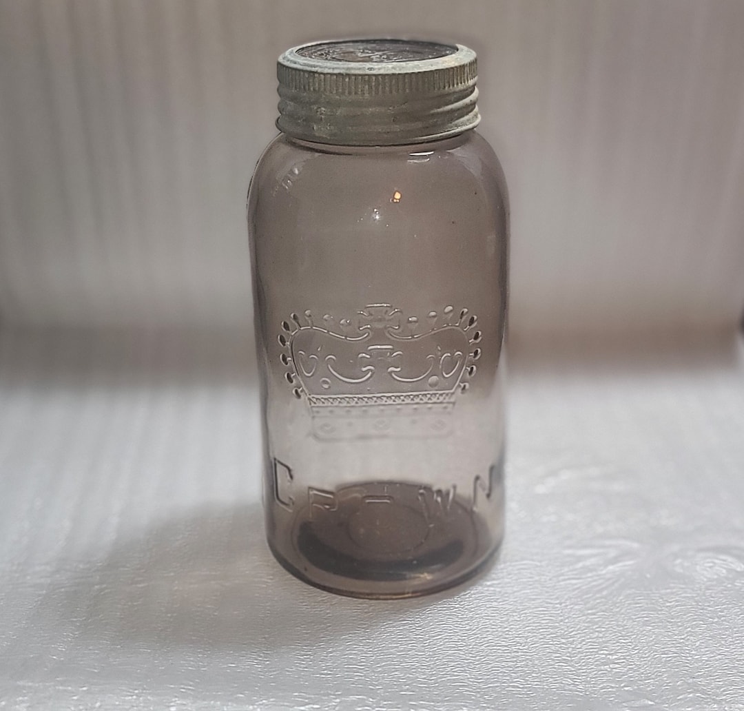 Crown Glass Mason Jar With Lid in Smokey Olive Colour - Etsy