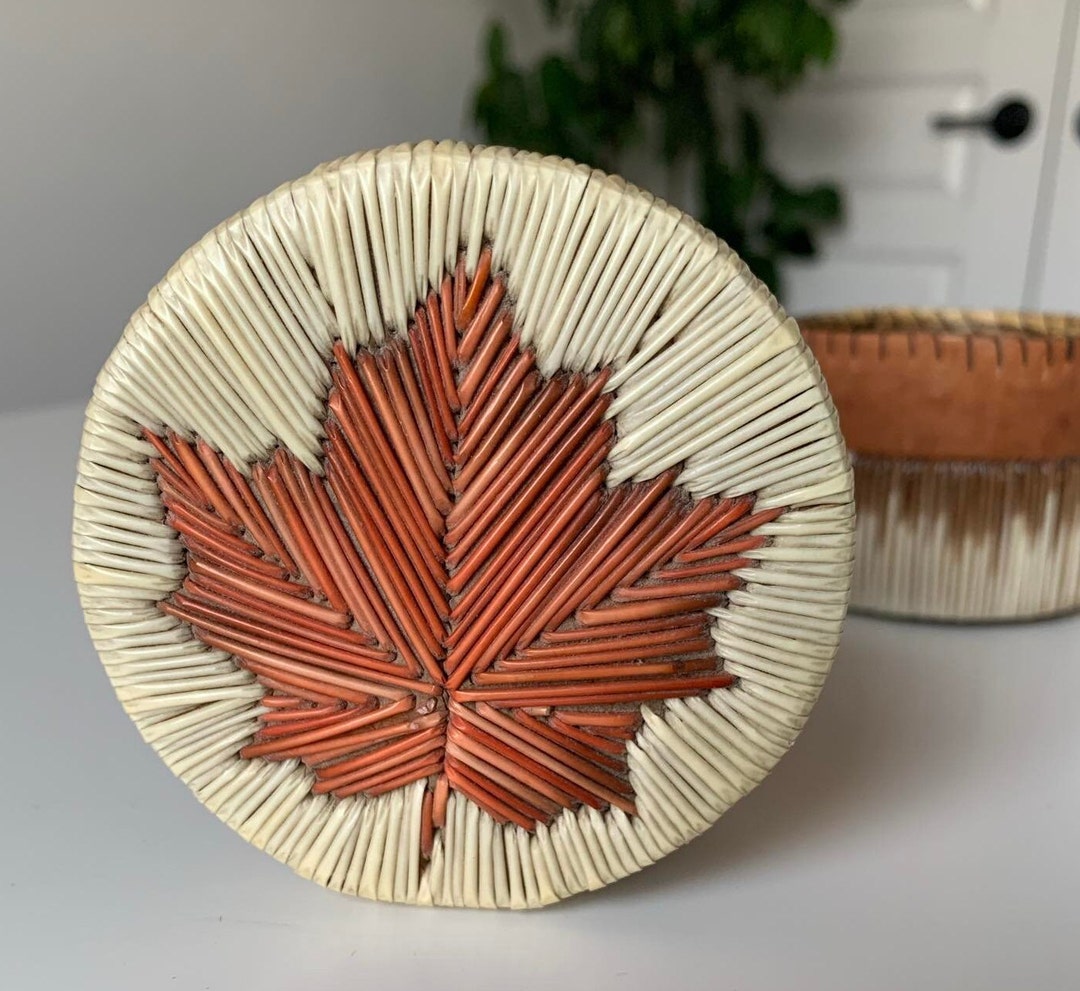 Vintage Maple Leaf Motif Canadian Indigenous Porcupine Quill and Birchbark Basket With Lid - Etsy