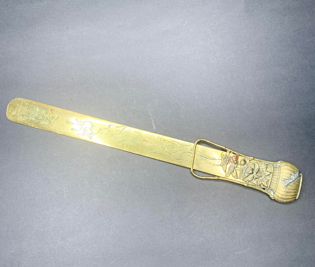 Brass Signed Japanese Page Turner - Bamboo / Insect / Flowers - Etsy