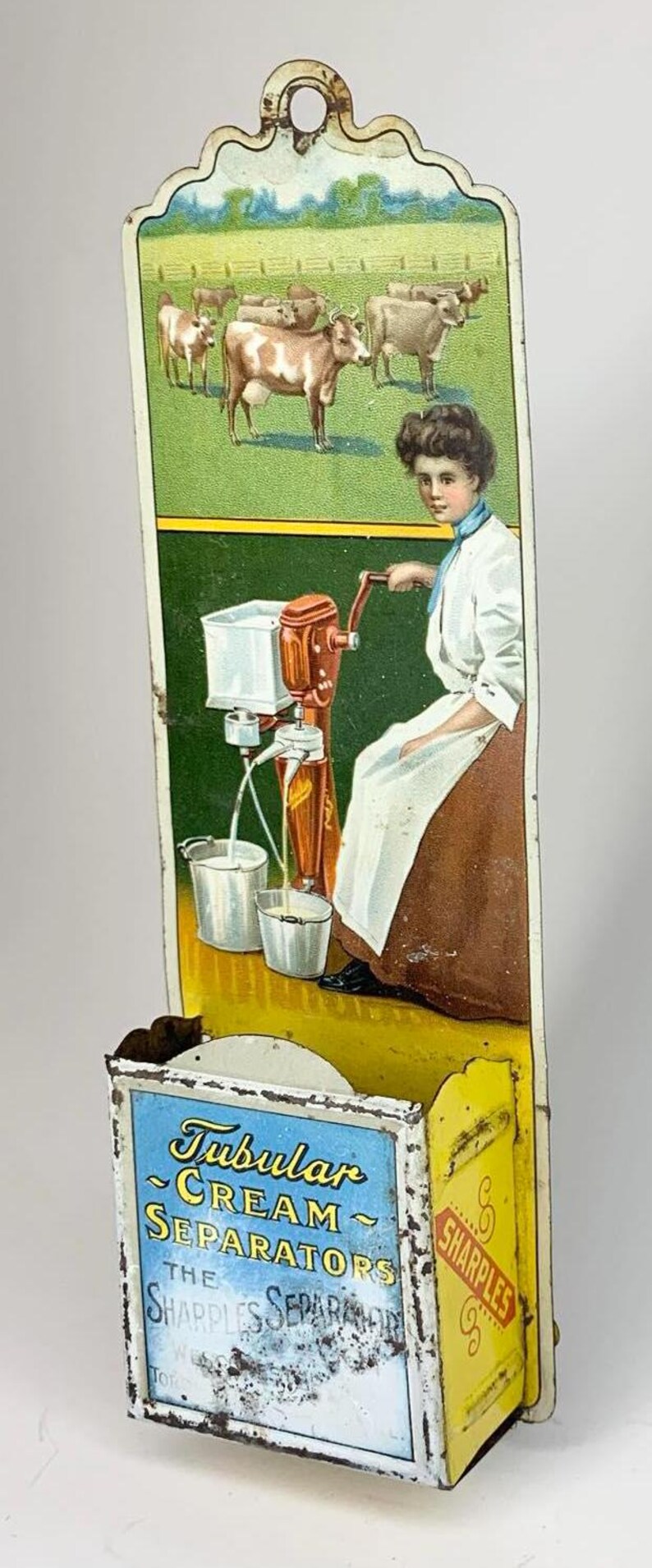 Antique Cream Separator Tin Lithograph Match Safe Sharples Advertising ...