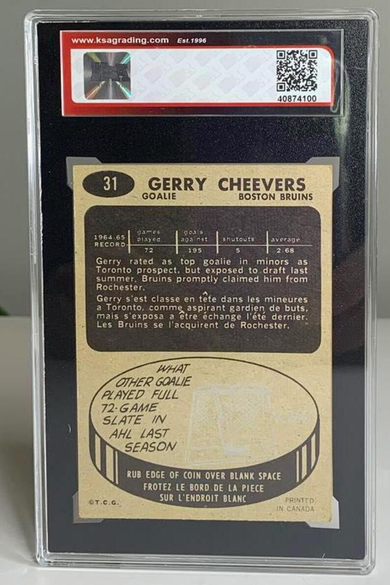 1965-66 TOPPS #31 Gerry Cheevers Boston Bruins Rookie Hockey Card - Etsy