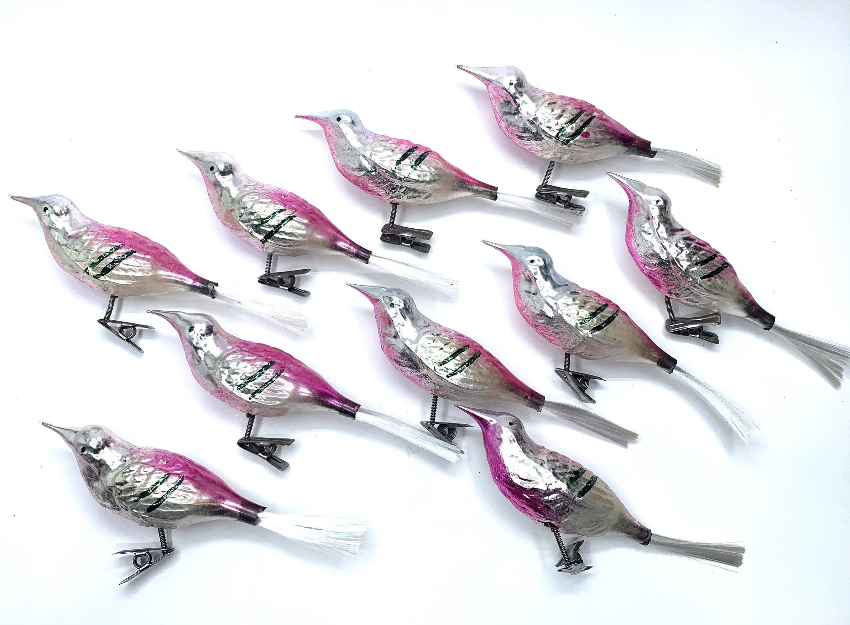 Set of 10 Antique German Mercury Glass Christmas Bird Ornaments in ...