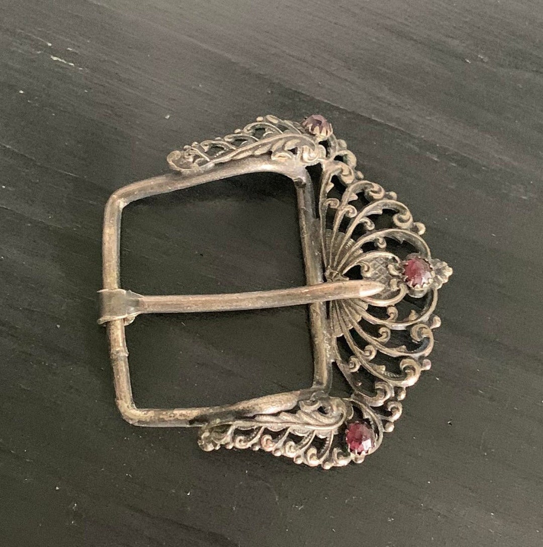 Victorian Sterling Silver 925 Belt Buckle With Three Red Stones - Etsy