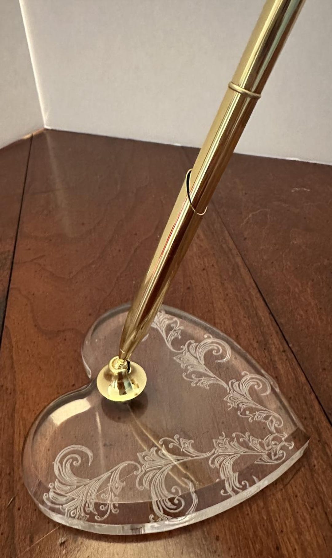 Fancy Heart Shaped Pen Stand- Etched, Clear Acrylic - Etsy