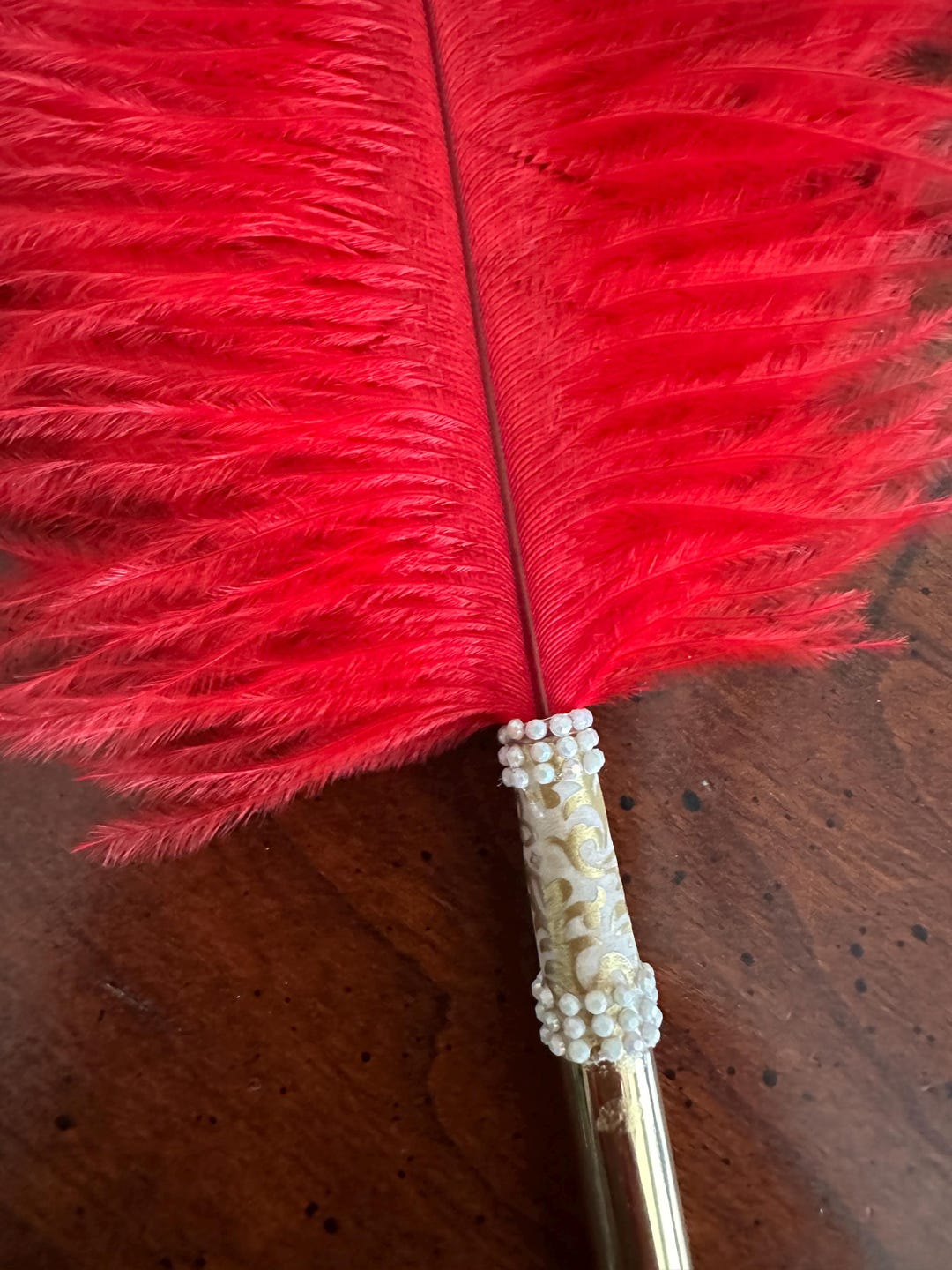Red Feather Pen- Genuine Ostrich Feather With Slim Gold Pen - Etsy