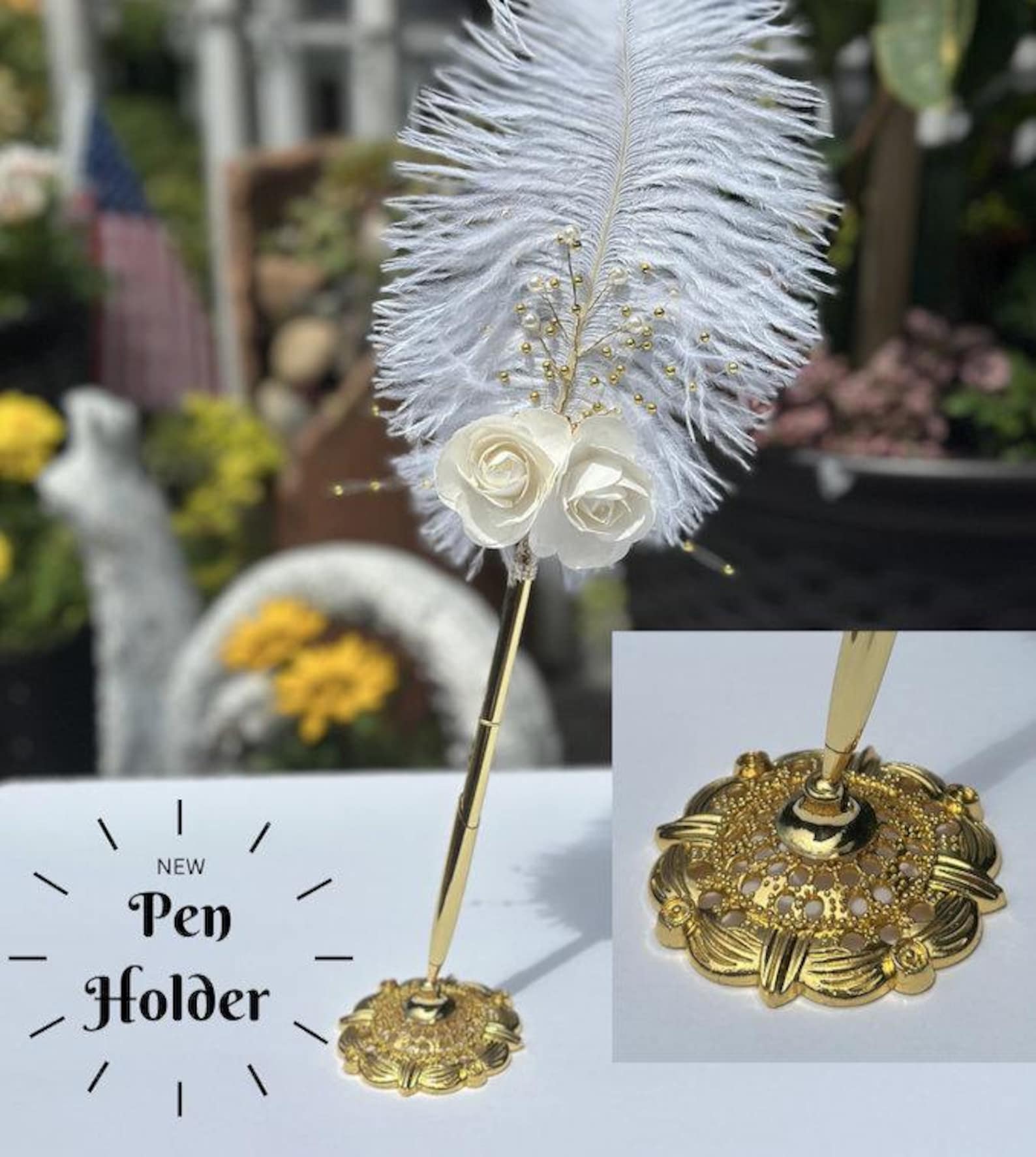 Fancy Pen Stand- Large Round Antique Gold - Etsy