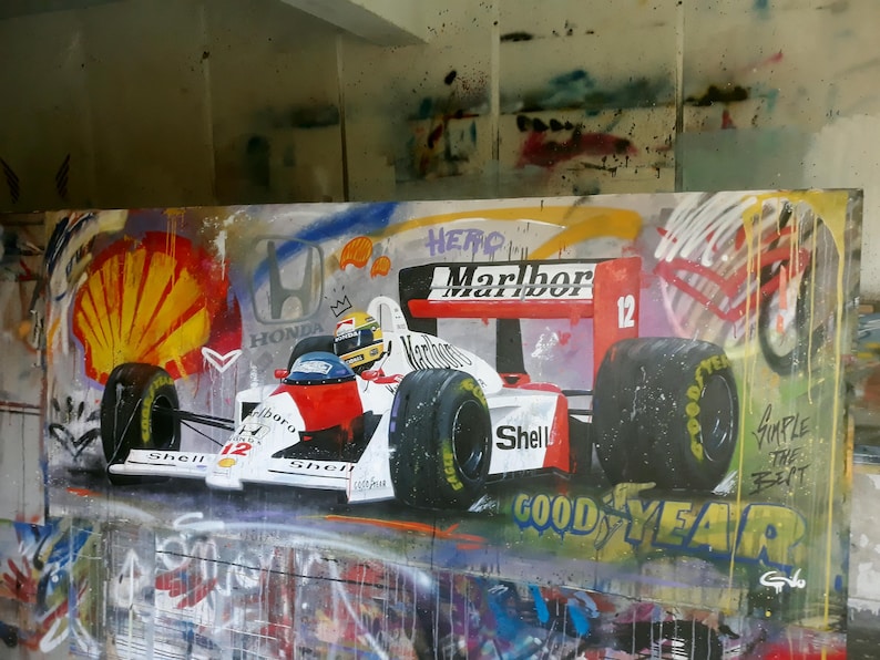 Ayrton Senna Canvas Painting Wall Art / Senna F1 Poster / Simply the ...
