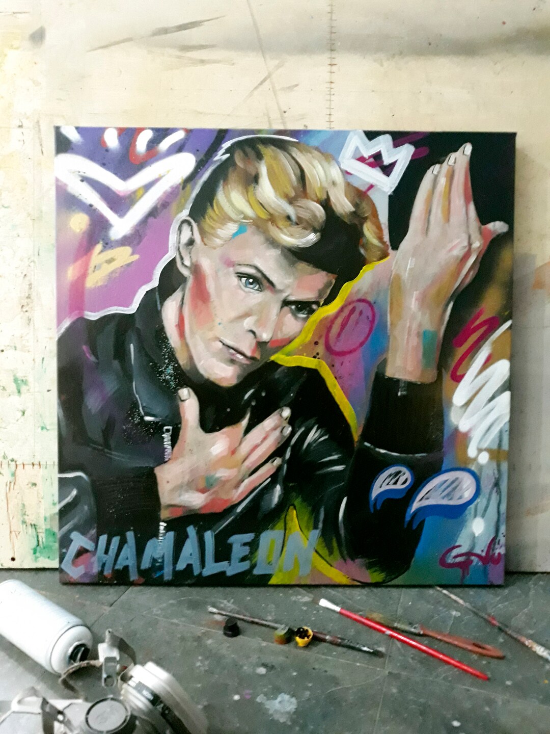 Original Painting,david Bowie,32"x32" Art,abstract,street Art,spray ...