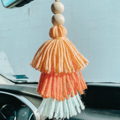 Tassel Car Charm Rainbow Car Accessories Rear View Mirror | Etsy