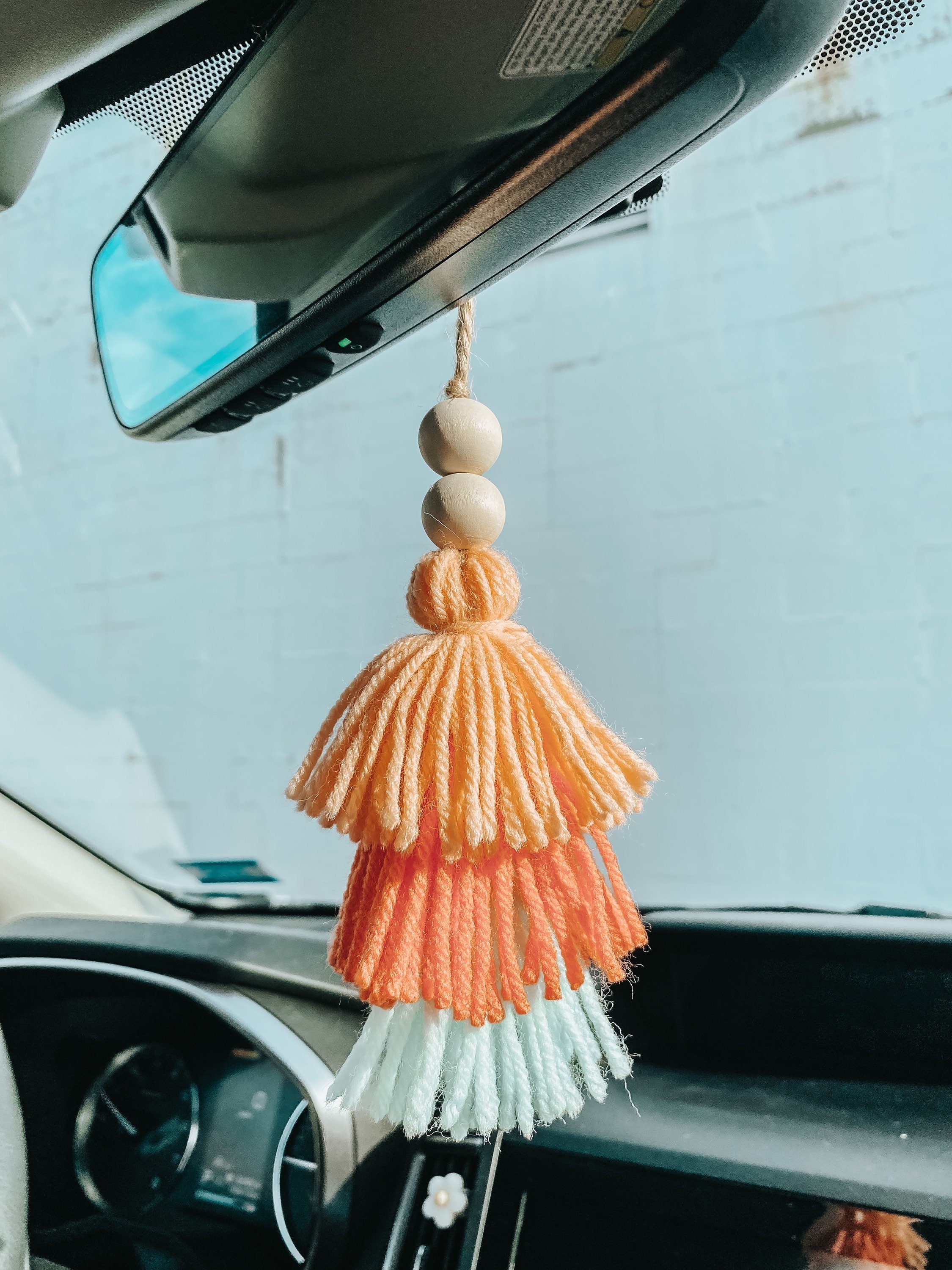 Tassel Car Charm Rainbow Car Accessories Rear View Mirror - Etsy