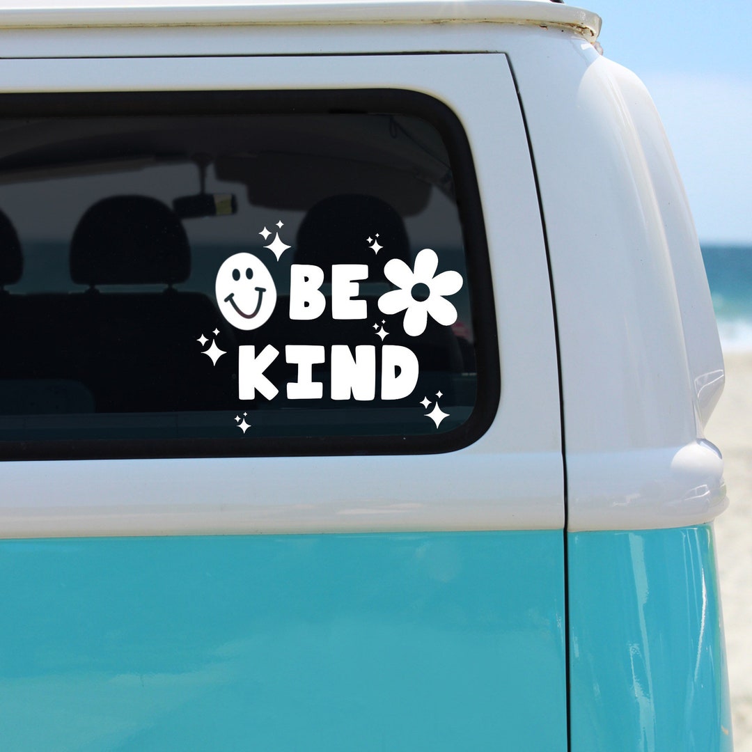 Be Kind Car Decal - Retro Boho Smiley Car Decor - Permanent Vinyl Car ...