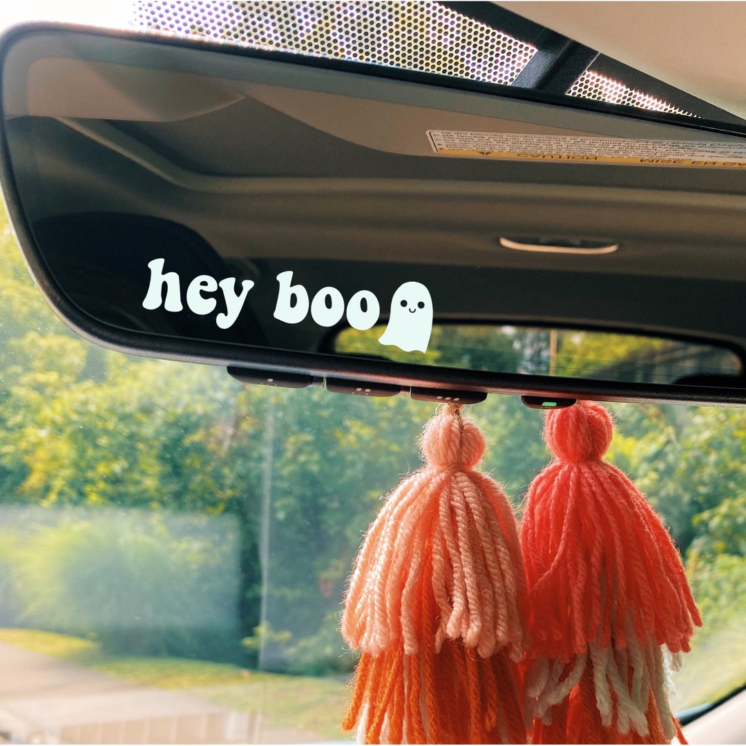 Hey Boo Ghost Halloween 4 Inch Rear View Mirror Decal - Holiday Retro ...