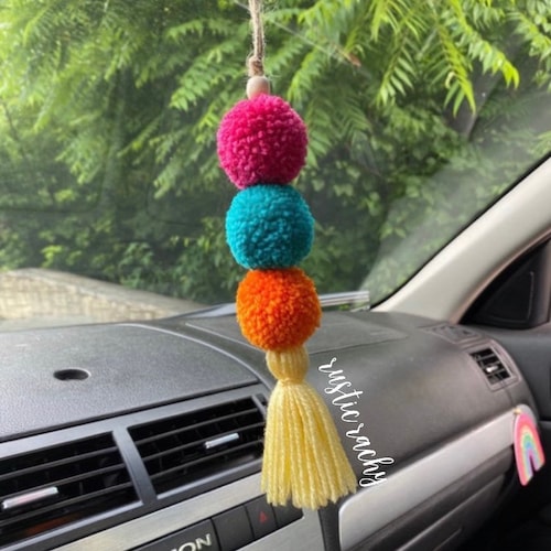 Tassel Car Charm Rainbow Car Accessories Rear View Mirror | Etsy