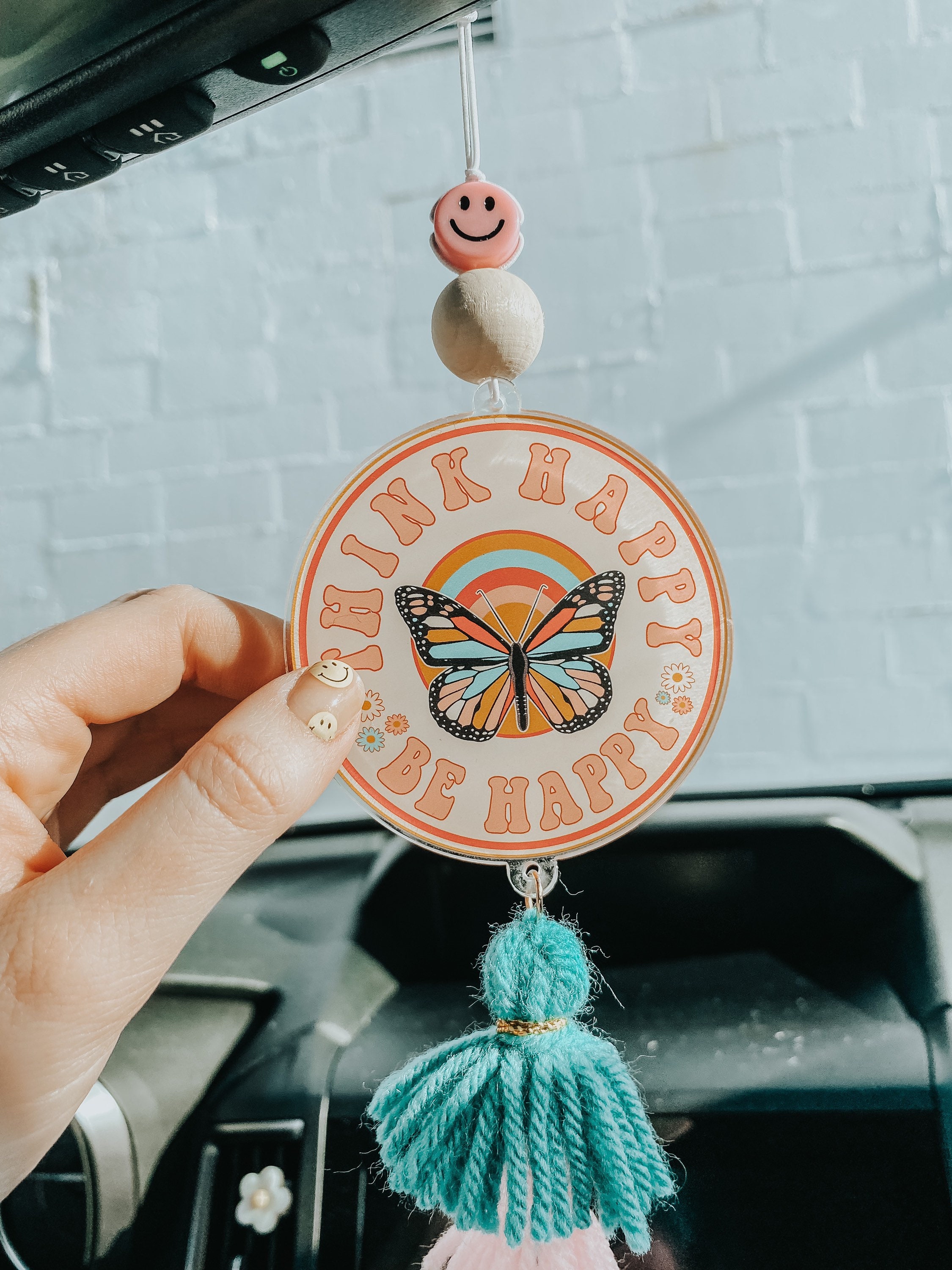 Think Happy Be Happy Boho Acrylic Car Charm Car Accessories - Etsy