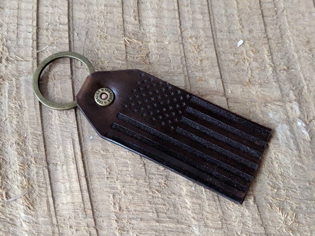 Genuine Leather American Flag Keychain **Free Shipping**