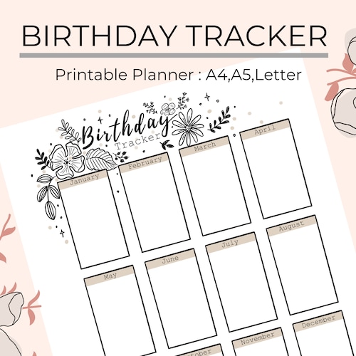 Printable Birthday Tracker Birthday Planner Birthday - Etsy