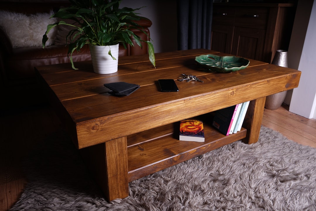Hand-made Chunky Rail-way Sleeper Pine Coffee Table With Shelf ...