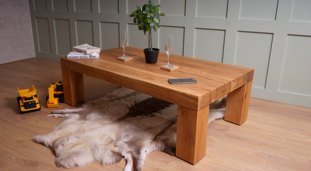 Chunky Oak Sleeper Coffee Table - 4-poster Legs - Living Room Table ...