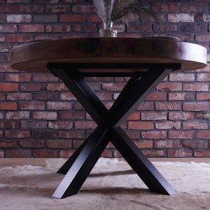 Railway Sleeper Chunky Round Dining Table With Black Star Legs - Dining ...