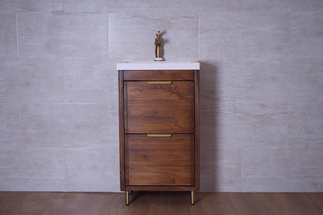Hand-crafted Chunky Wooden Bathroom Vanity Unit With Built-in Basin ...
