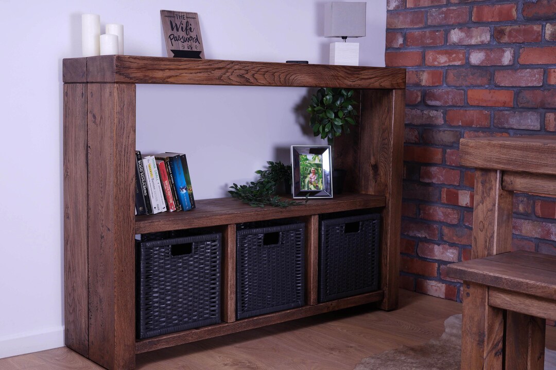 Chunky Oak Sleeper TV Cabinet Including Baskets / Console Table / Side ...