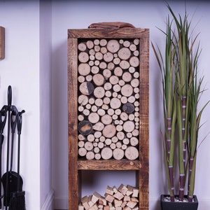 Rustic Wooden Pine Indoor Log Store – Chunky Firewood Rack, Dark Oak ...