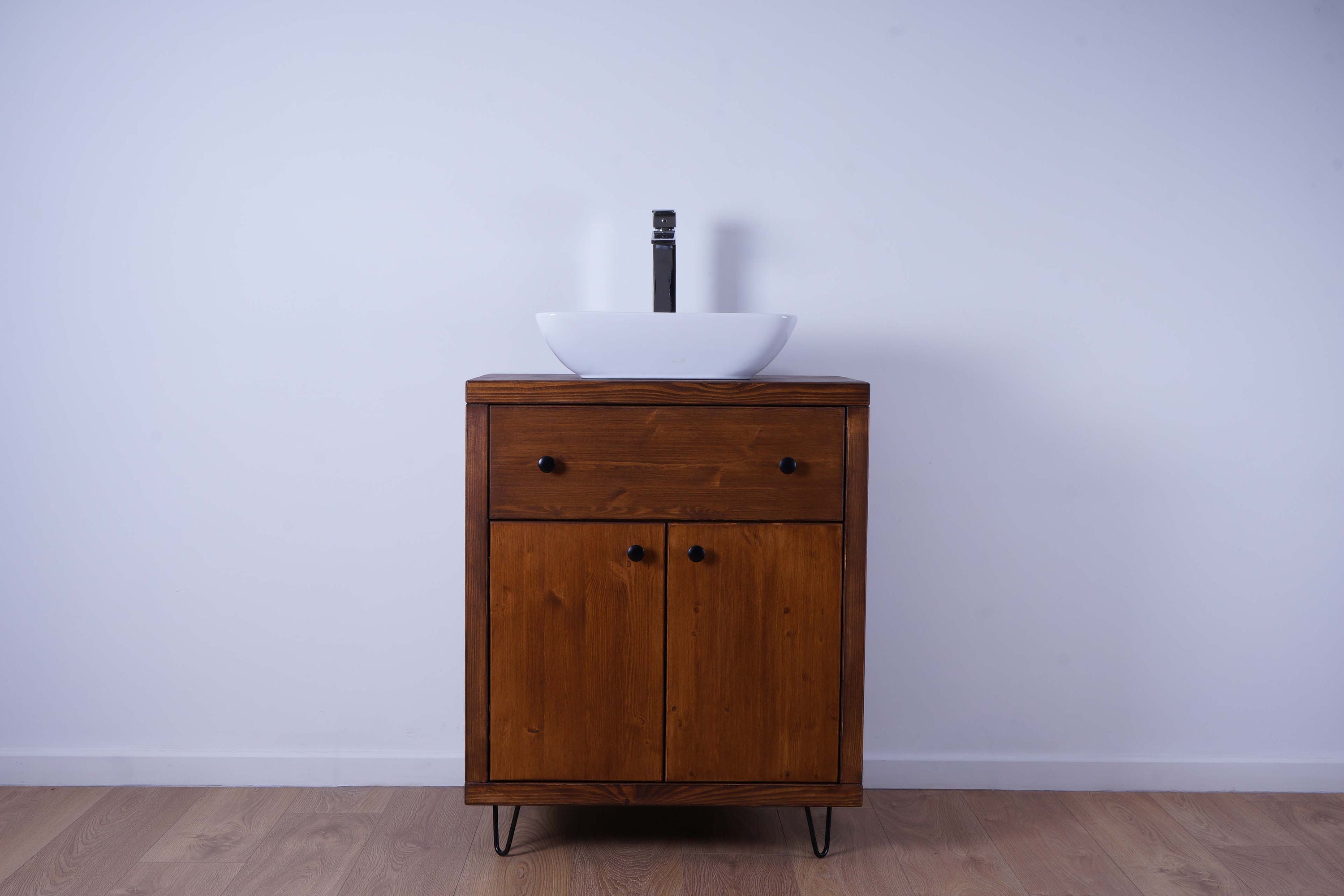 Contemporary Wooden Bathroom Vanity Unit wash Stand With Drawer Cupboard Doors Adapted Drawer to Allow Pipework Warm Oak Finish Etsy