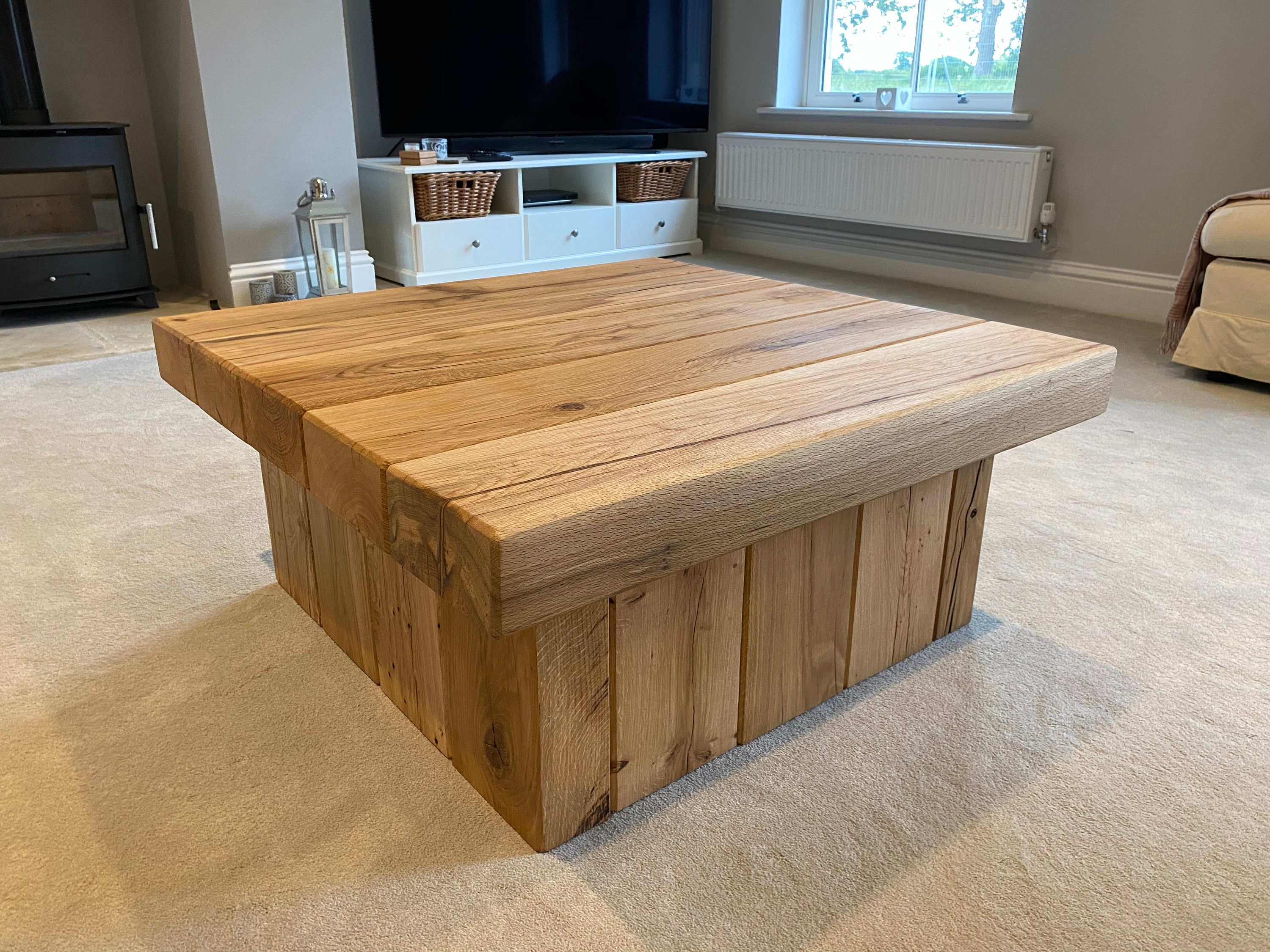 Hand-crafted Square Oak Sleeper Coffee Table With Pedestal Base ...